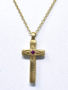 Medieval Gold Pectoral Cross With Ruby