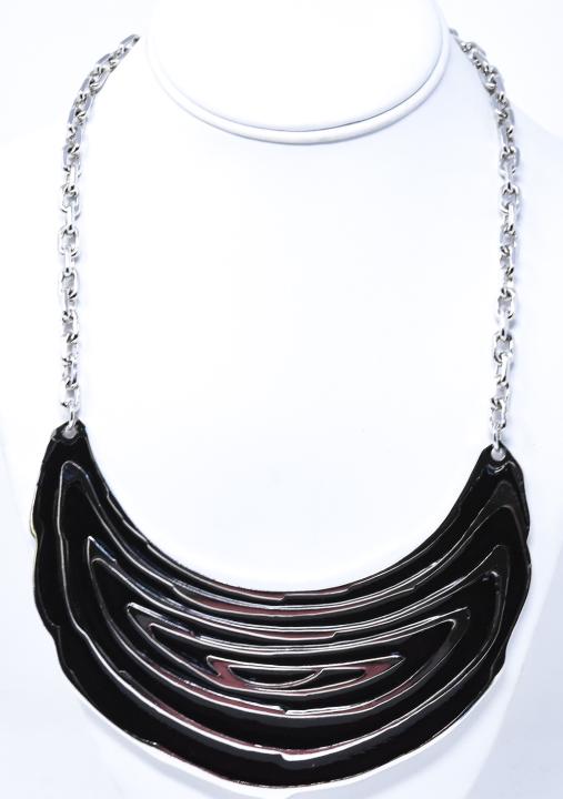 Vintage Jomaz Silver Tone & Enamel Bold Necklace