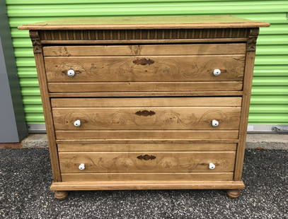 French Bamboo 3 Drawer Chest With Floral Motif