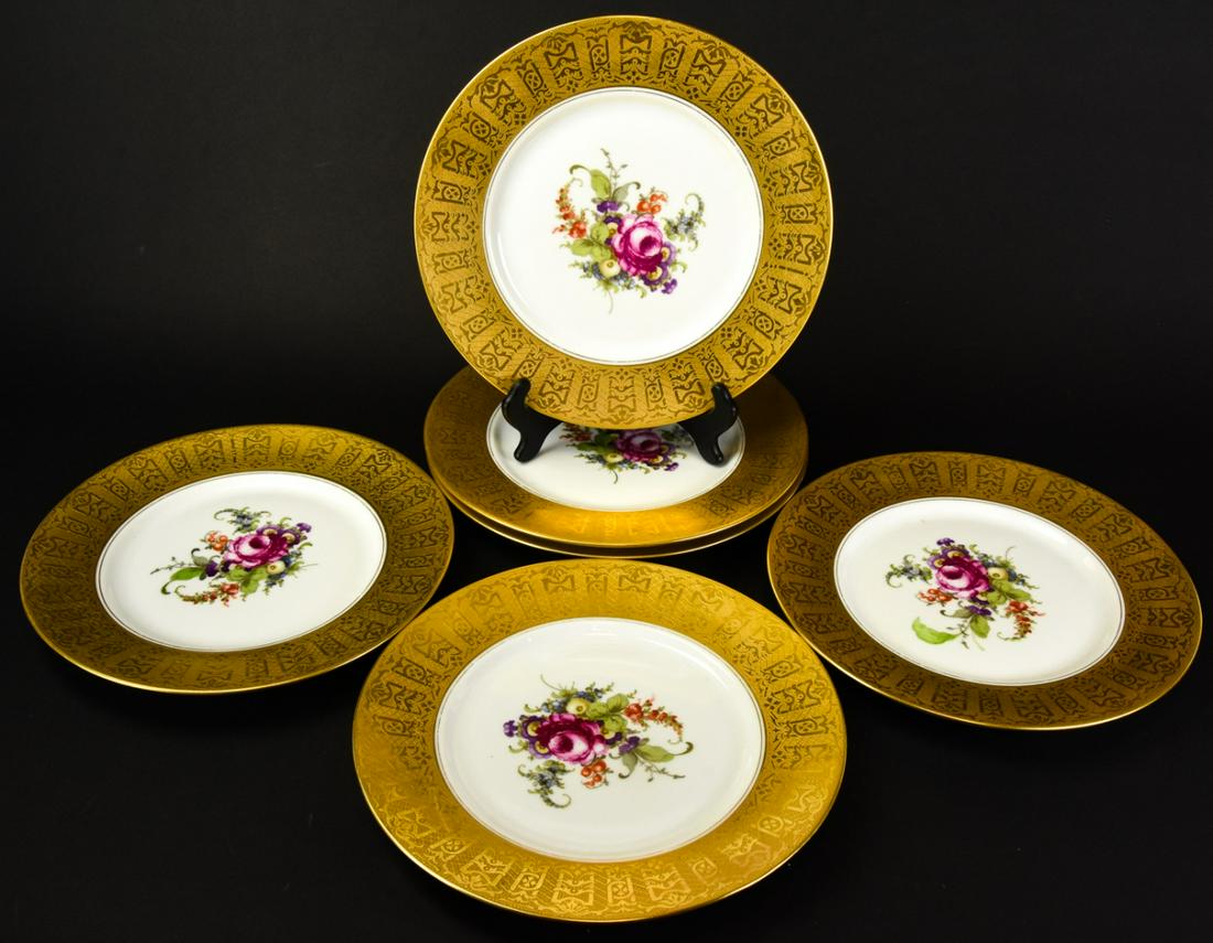 Set 6 H & Co Selb Bavaria Gold Leaf Dinner Plates