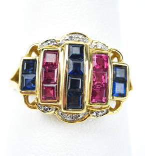 3 14k Gold Ruby, Sapphire, Diamond Rings
