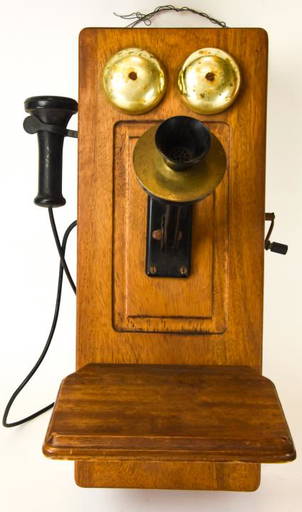 Antique Oak Hand Crank Wall Hanging Telephone