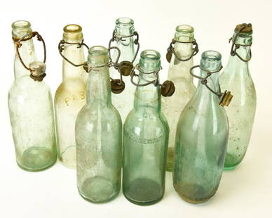Collection Antique Embossed Colored Glass Bottles