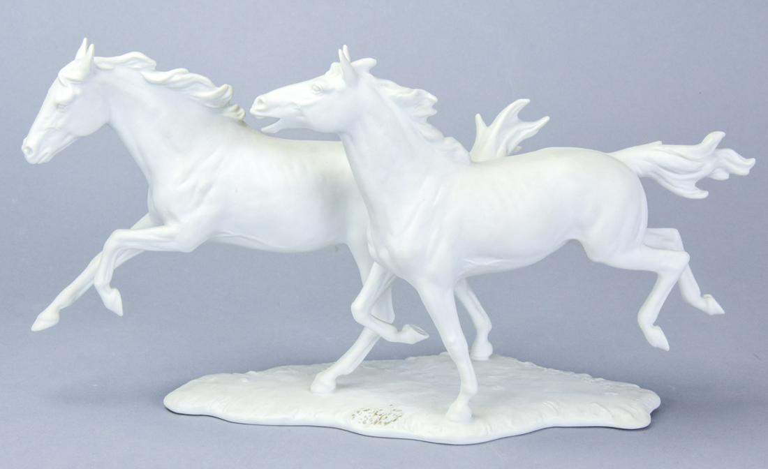 Kaiser Bisque Porcelain Running Horses Figurine
