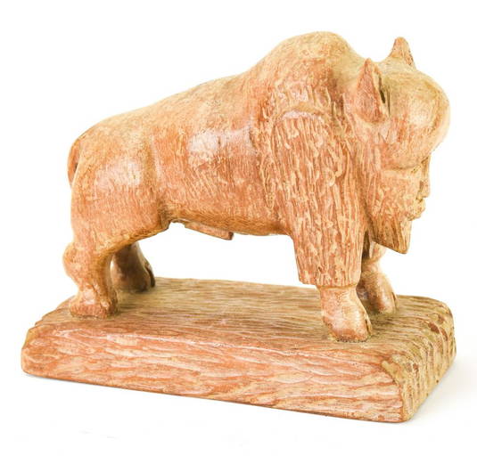 Fred Faber Hand Carved Wood Buffalo Statue C 1968