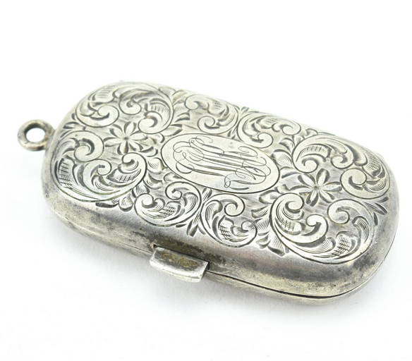 Antique 19th C Chased Sterling Silver Coin Case