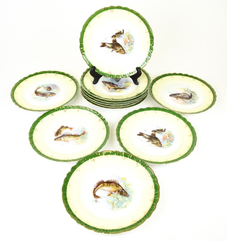 Antique Austria Imperial Crown China Fish Plates