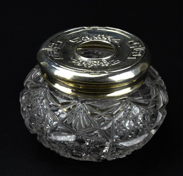 Antique Sterling Silver & Cut Crystal Vanity Jar