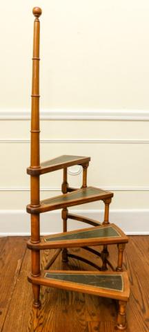 Wooden Library Step Stool With Embossed Leather