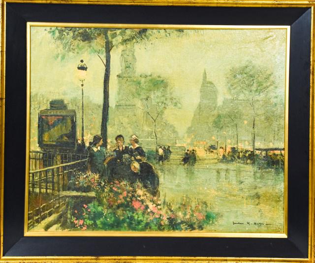 Jules R Hervé Parisian Flower Market Oil Painting