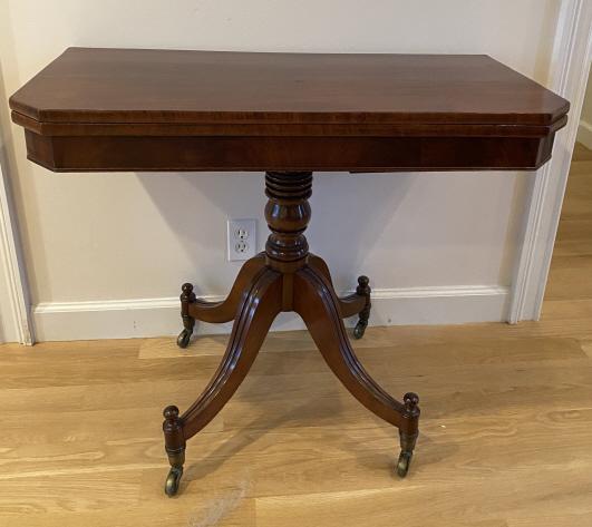 Regency Style Fold Over Pedestal Card Table