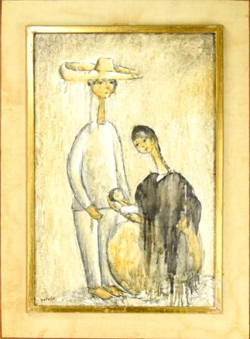 Angel Botello Oil On Canvas Painting Of Family