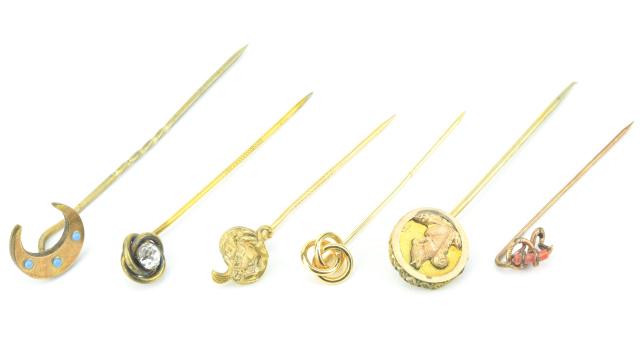 Collection 6 Assorted Antique Stick Pins