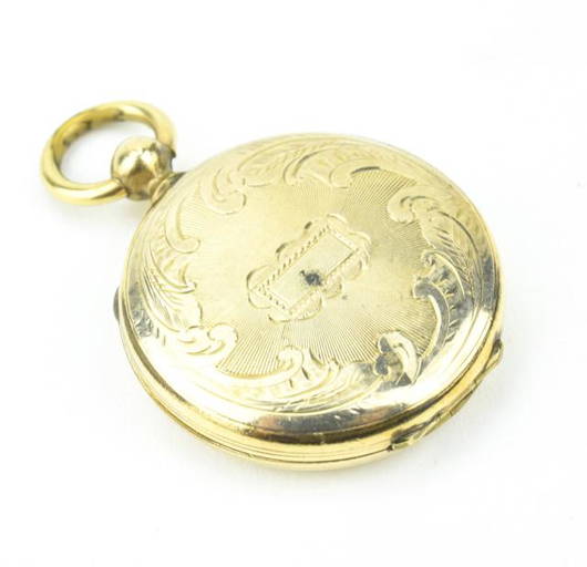 Antique 19th C Gold Locket W Scene Of A Castle