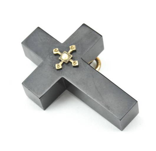 Antique 19th C Whitby Jet Cross Pendant