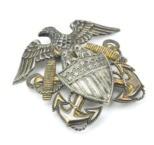 Large Sterling Silver Us Navy Eagle Shield Plaque