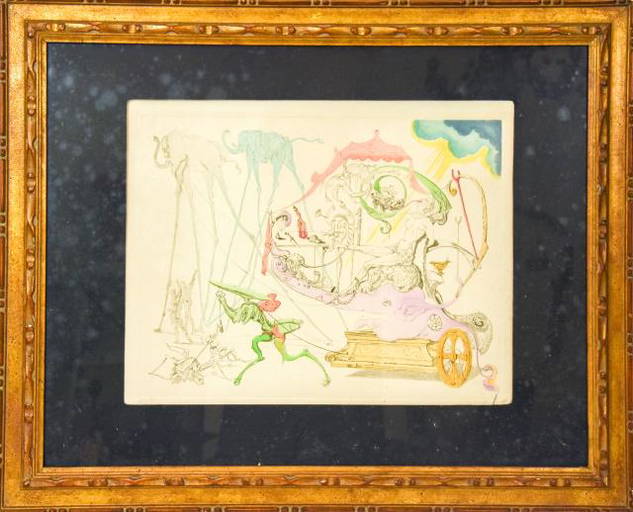 Salvador Dali Bacchus Chariot Hand Colored Print