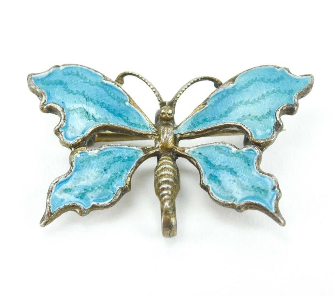 Antique Sterling Silver & Enamel Butterfly Brooch
