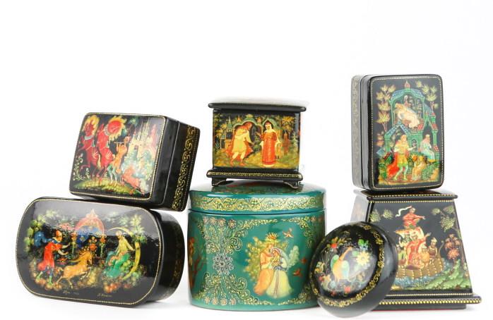 Russian Palekh Lacquer Paper Mache Boxes