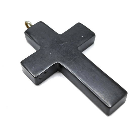 Antique 19th C Large Whitby Jet Cross Pendant