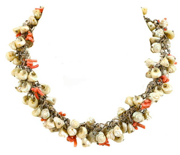 Attributed Miriam Haskell Shell & Coral Necklace