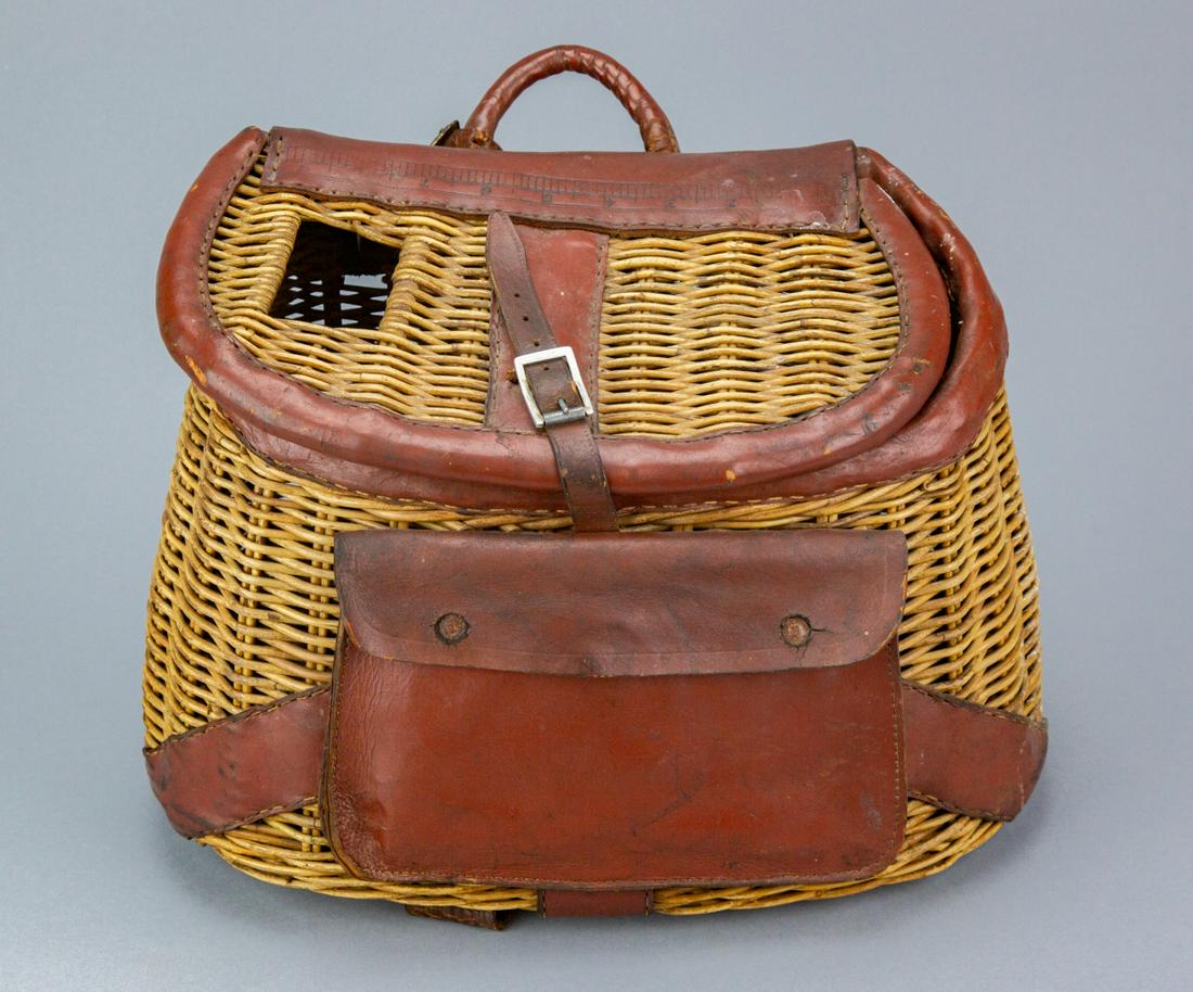 Vintage Willow Wicker & Leather Fishing Creel