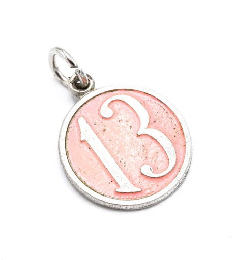 Antique Sterling & Enamel Lucky 13 Pendant Charm