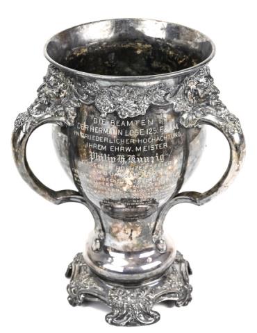 Antique 1907 Wilcox 3 Handles Trophy Cup Bacchus