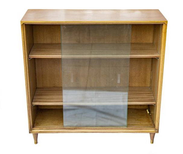 Blonde Wood Display Cabinet W Sliding Glass Door