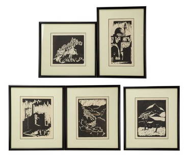 Jacob Pins. "umbrellas" 1972 Colored Woodcut On