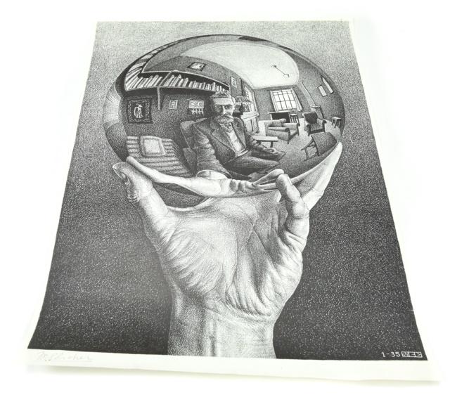 Signed Mc Escher Hand W Reflecting Sphere Poster