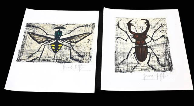 Pair Signed Bernard Buffet Lithographs Of Insects