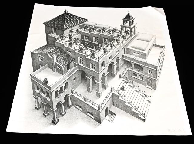 M. C. Escher Signed Print Ascending & Descending