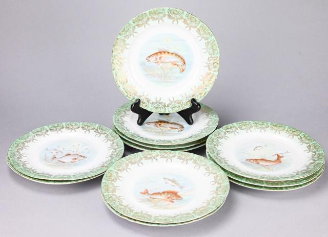 Antique Porcelain Hand Painted Fish Design Plates