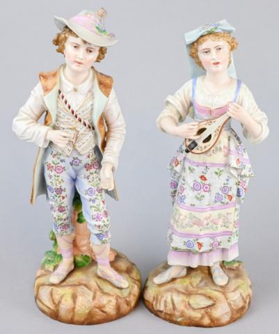 Pair Antique German Porcelain 16 Inch Figures