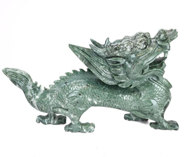 Chinese Hand Carved Stone & Jadeite Dragon Statue Auction