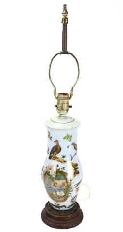Antique Tole Decoupage Under Glass Table Lamp Auction
