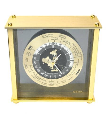 Vintage Seiko Quartz World Time Zone Clock In Box