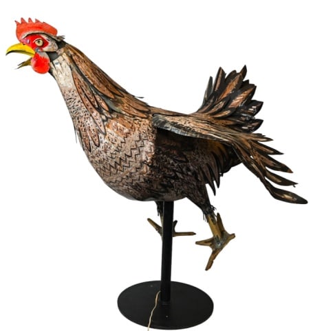 Wrought Iron & Tole 48 Inch Animatronic Rooster Auction