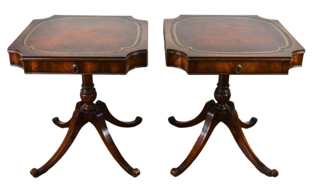 Heirloom Weiman Carved Leather Top Side Tables