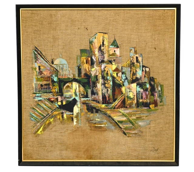 Le Dene Abstract Oil Painting Signed Of Venice Auction