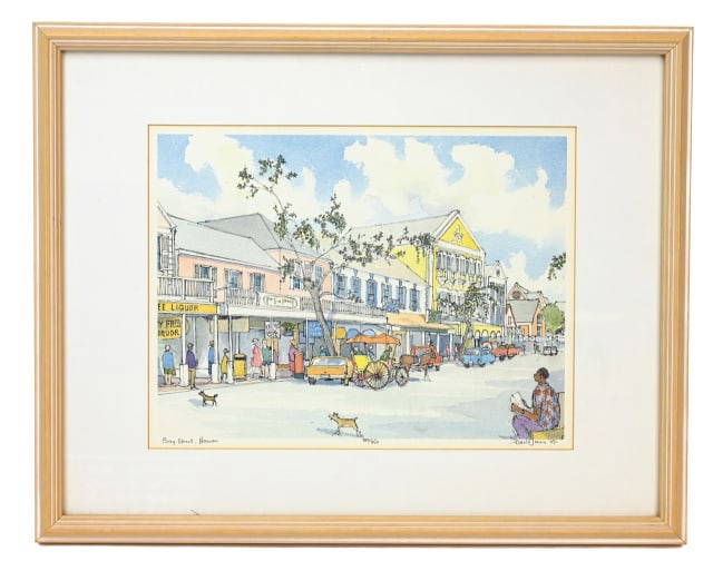 David Jones Water Color Painting Bay Street Nassau Auction