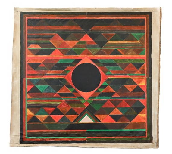 S.h. Raza Signed Abstract Geometric Oil Painting