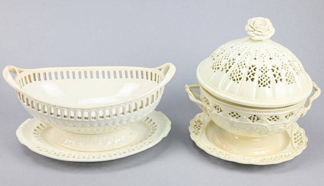 2 Antique Leedsware Creamware Containers Auction