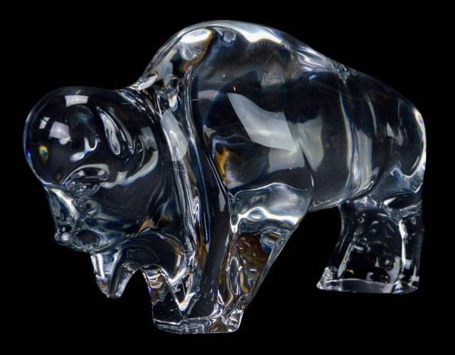 Baccarat France Crystal Buffalo Bison Statue Auction
