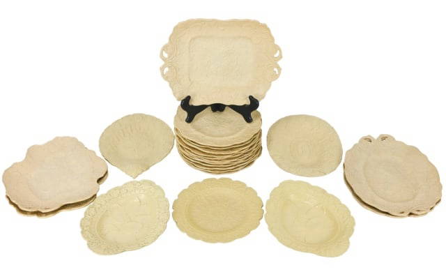 Large Collection Antique English Cane Ware Plates Auction