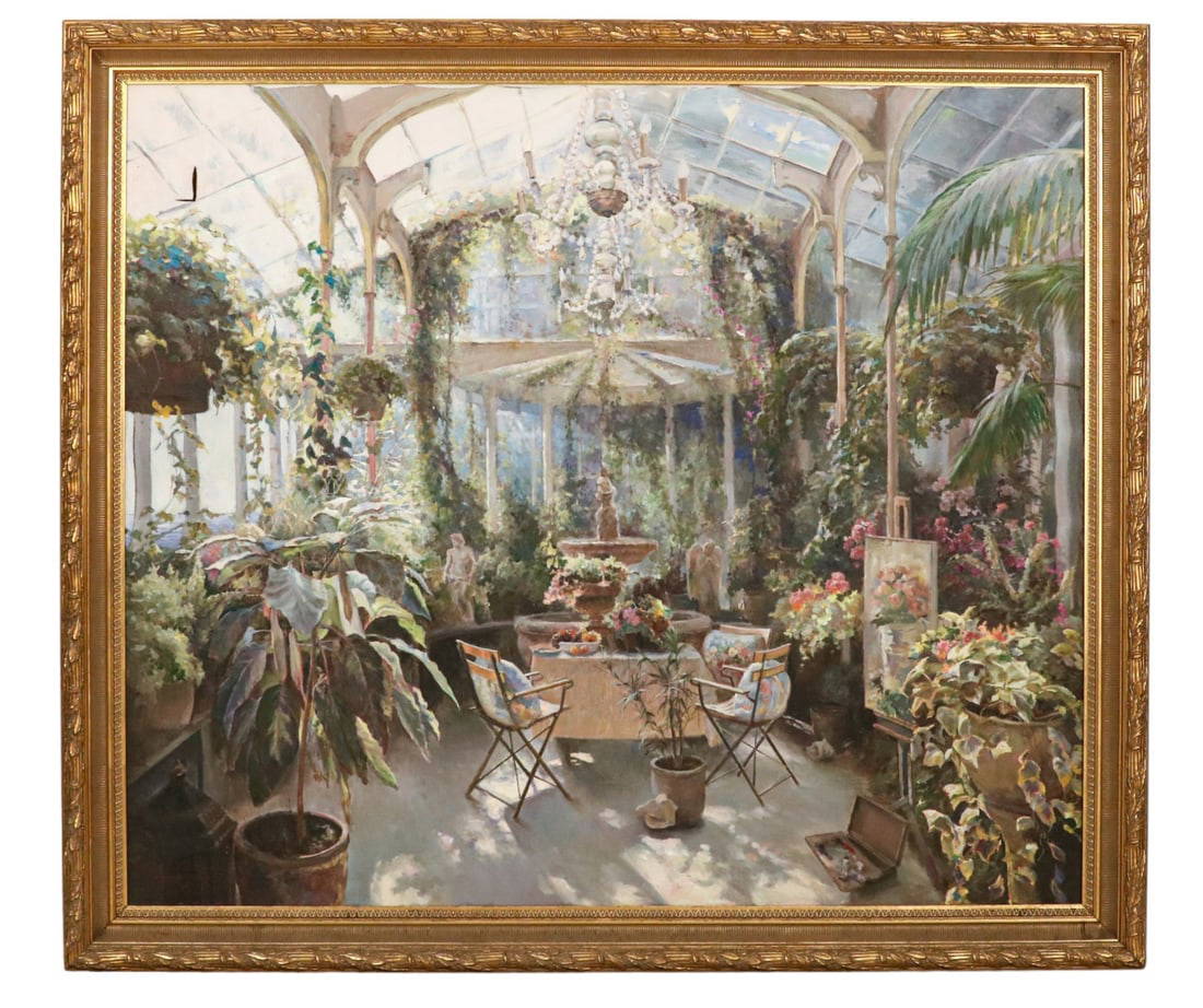 Peter Ho Signed Mural Size Still Life Of Solarium Auction