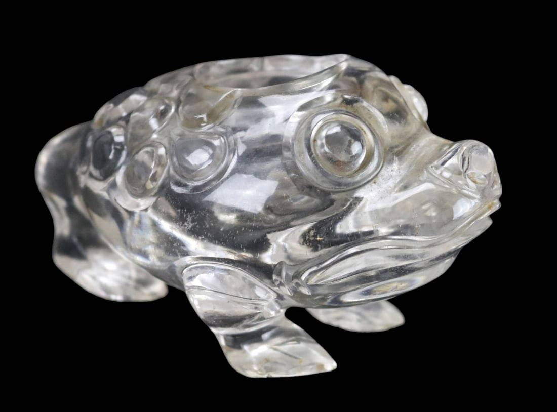 Antique Chinese Carved Rock Crystal Toad Form Wash Auction