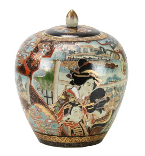 Japanese Satsuma Ginger Jar W Geisha