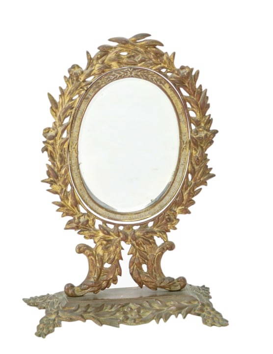 Vintage Gilt Bronze Victorian Table Mirror W Stand Auction